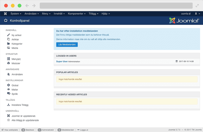 Joomla - content management system with one click at Loopia